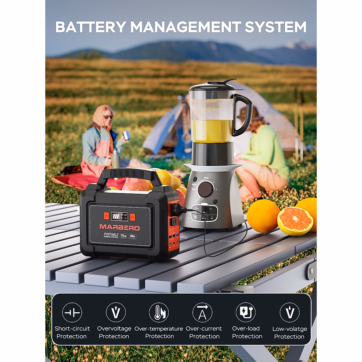 MARBERO Portable Power Station 300W Camping Solar Generators Lithium Battery 296Wh Power Supply with 110V AC Outlet, 2 DC Ports, 4 USB Ports, LED Flashlights for CPAP Home Camping Backup