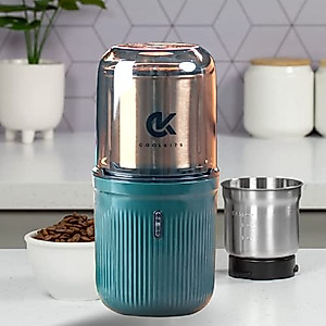 COOLKITS Coffee Grinder [ 170g / 5.7 OZ ], Shockproof Herb Grinder,Spice grinder with 304 Stainless Steel Removable Bowl and Sharp Blades, Espresso Grinder, Fast and reliable.