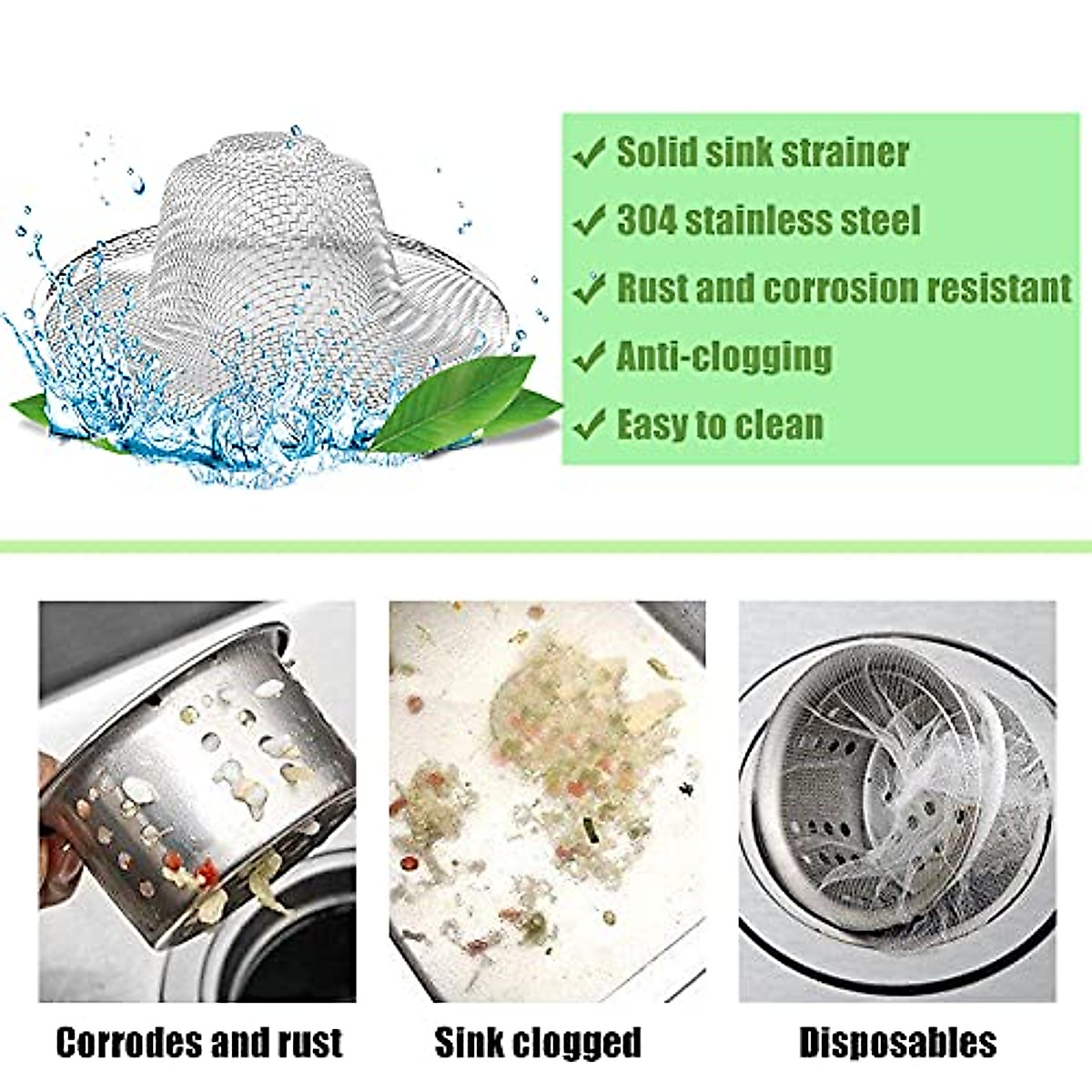 10pcs Mesh Sink Strainer, 4.5" Diameter Stainless Steel Slop Basket Filter Trap, Metal Kitchen Drain Strainer, Hair Basket Drain - Fits Most Kitchen Sinks, Bathroom Sinks,Shower Drains,Floor Drain