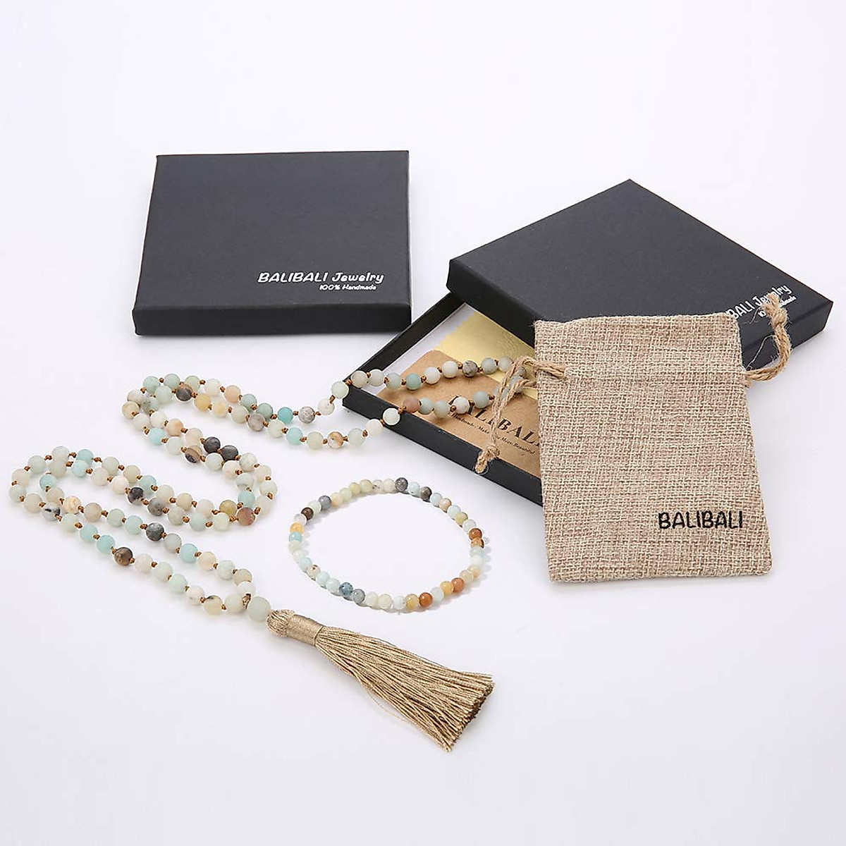 OAIITE 108 Natural Stone Beads Handmade Charm Personalized Stylish Beaded Tassel Necklace (B)