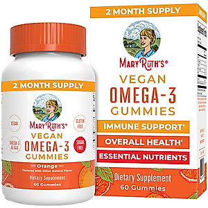 MaryRuth Organics Vegan Omega 3 Gummies for Adults | 2 Month Supply | Sugar Free Supplement with Vitamin C | Flaxseed Oil Immune Support | Overall Wellness | No Fish Taste | 60 Count