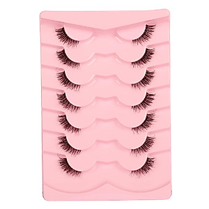Gmagictobo Fluffy Half Eyelashes Wispy Short False Eyelashes Natural Look Cat Eye Lashes Pack Clear Band 3D Lashes Strips 7 Pairs Multipack