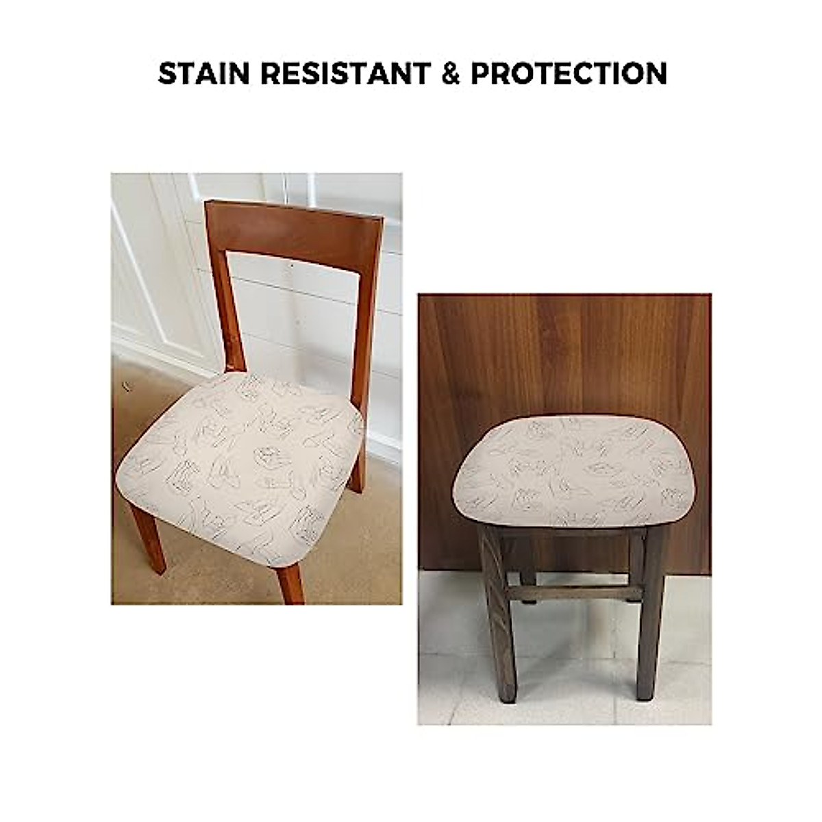 Seat Covers for Dining Room Chairs, Hand Drawn Women's High Heels Ombre Khaki Texture Fitted Stretch Jacquard Chair Seat Covers, Removable Washable Kitchen Dining Chair Slipcovers Protector Set of 6