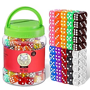 JoyCat 16mm 6 Sided Dice Set Standard Game Dice Kids for Board Games Dice Games Math Dice for Classroom with Storage Bucket (100, Translucent)