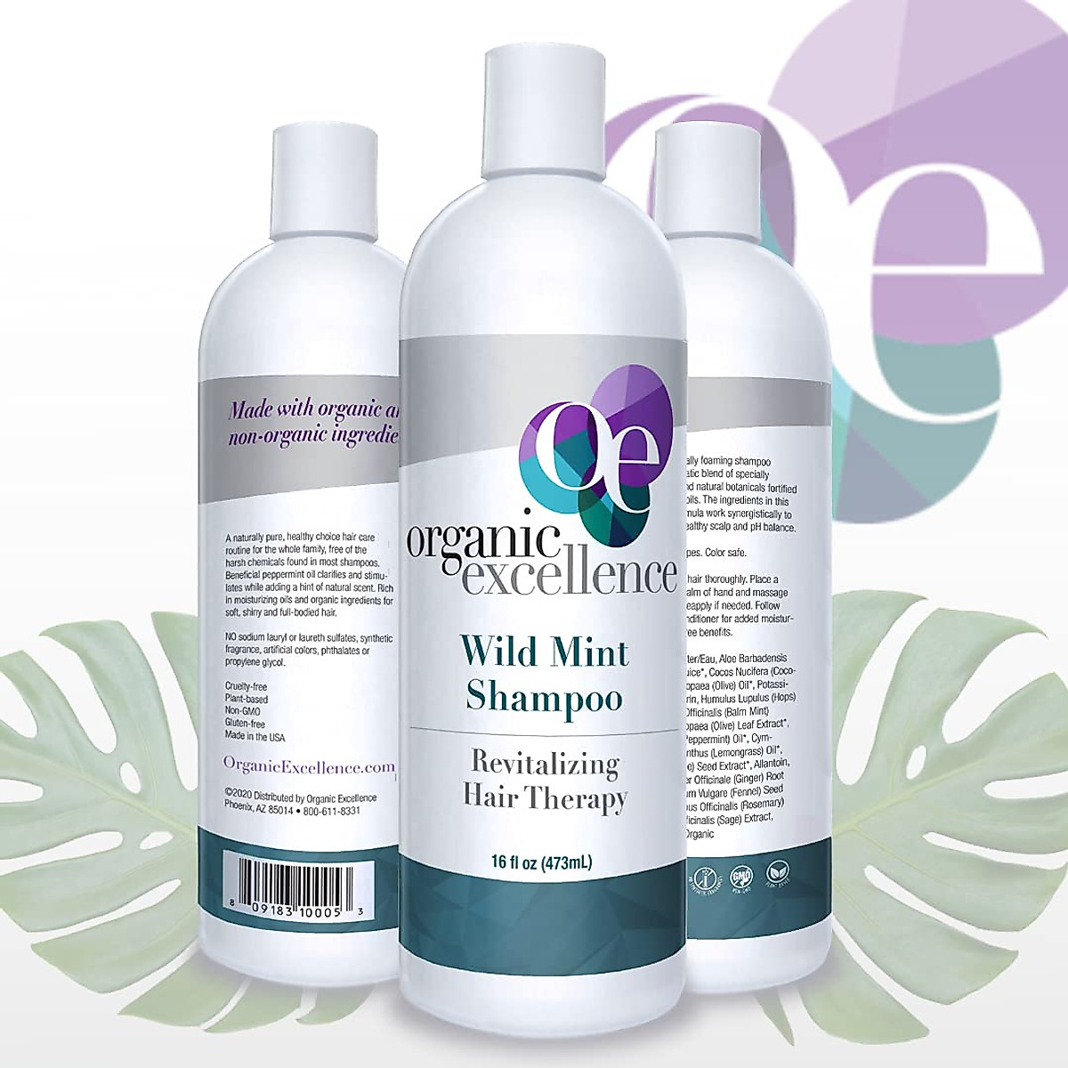 Organic Excellence Natural Organic Shampoo, Wild Mint & Rosemary, Chemical Free, Plant-Based, Toxin-Free, Cruelty-Free, Certified Herbs & Oils For Healthy Full-Bodied Hair 16 fl. oz