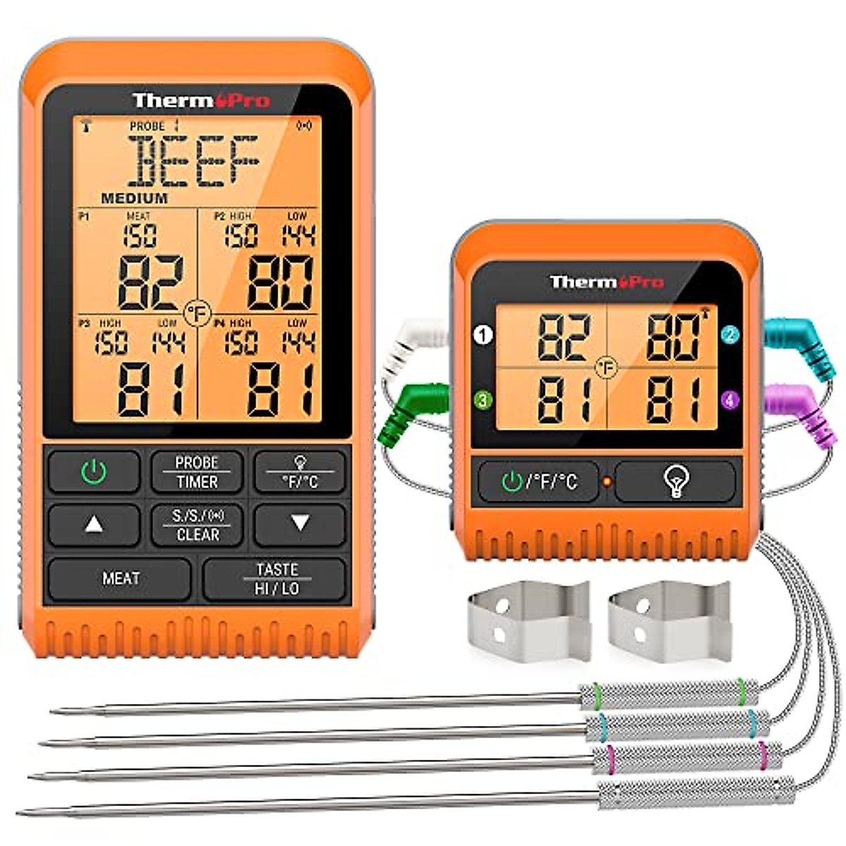 ThermoPro TP829 Wireless Meat Thermometer for Grilling and Smoking, 1000FT Grill Thermometer for Outside Grill with 4 Meat Probes, BBQ Thermometer for Smoker Oven Cooking Beef Turkey