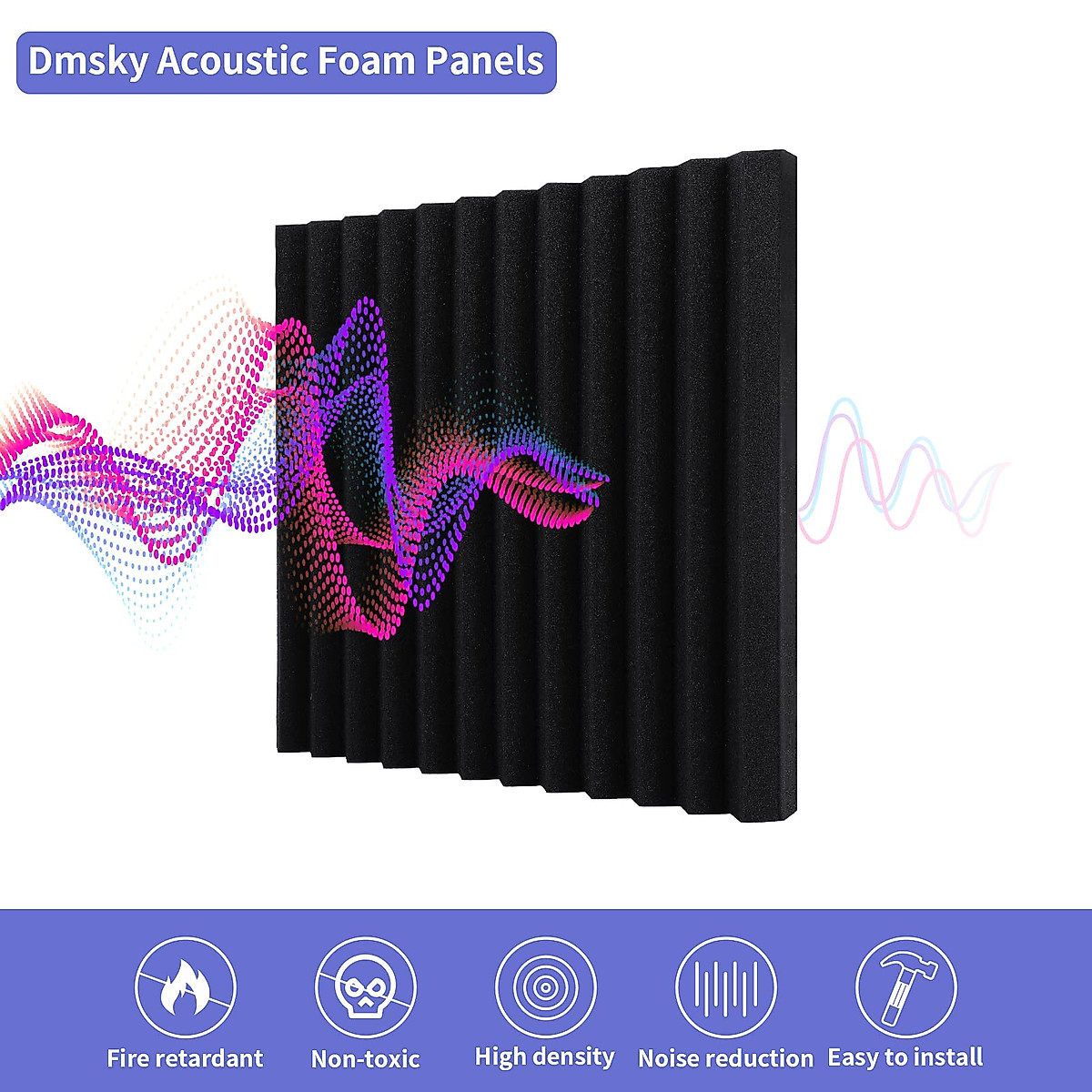 24 Pack Acoustic Panels, 1" X 12" X 12" Acoustic Foam Panels, Sound Proof Foam Panels, Self-Adhesive Soundproof Wall Panels,Fire-Proofed Soundproofing Wedges,Acoustic Treatment Foam for Home-Black
