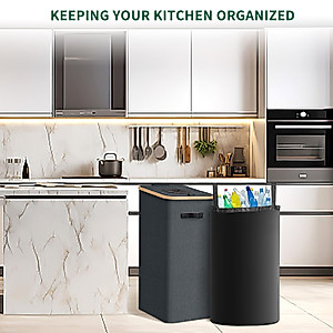 AINIYNM Recycling Bin for Kitchen 26 Gallon 100L Recycle Bin with Lid Removable Tote Bag Large Recycling bin with lid for Bottle Can Kitchen Recycling Bin (Dark Gray)