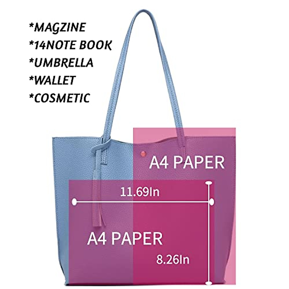 Lieseh Women's Bohemian Tote Bag for Shoulder and Hand with Inner Pocket (Blue)