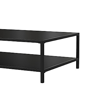 Flash Furniture Metal Indoor/Brock Outdoor Coffee Table with Lower Shelf - Black Steel Coffee Table for Business or Home Use - Modern Square Leg Frame