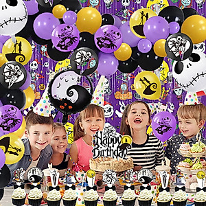 128Pcs Christmas Nightmare Balloons Arch Garland Kit，Assorted Latex Balloons Foil Balloons and Tinsel Foil Fringe Curtains for Halloween Christmas Nightmare Birthday Party Decorations