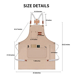 Aprons for Men Women With Pockets, Adjustable Cross Back Cooking Kitchen Apron - beige -