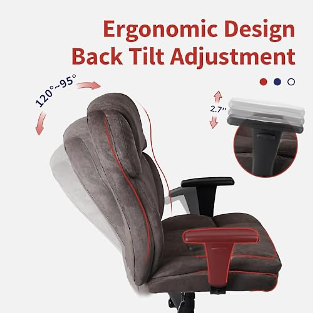 CLATINA Ergonomic Velvet Big and Tall Executive Office Chair with Upholstered Swivel 400lbs High Capacity Adjustable Height Thick Padding Headrest and Armrest for Home (Brown)
