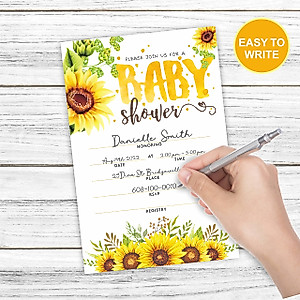 Baby Shower Invitation Cards With Envelopes, Sunflower Invites for Baby Showers and Parties - Pack of 25-（YQK-018）