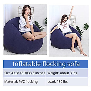 NBT Deluxe Inflatable Flocking Single Beanless Sofa, Lazy Sofa, Chaise Lounge, Home Leisure Seat, Suitable for Home or Outdoor (Multiple Colors) (Dark Blue)