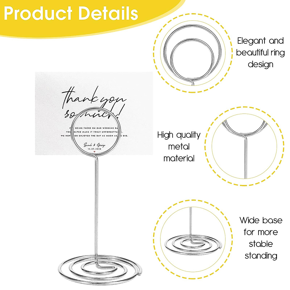 40Pcs Table Card Holders 3.46 Inch Photo Holders for Tables, Place Card Holder Table Sign Holder Silver Picture Stands for Table, Wire Picture Holder for Weddings Home Parties Centerpieces(circle)