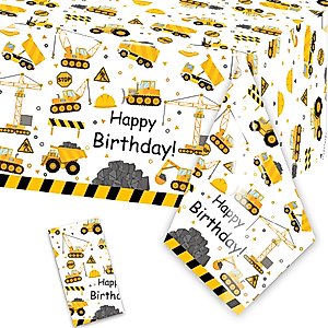 Letromp Construction Birthday Tablecloth Dump Truck Table Covers for Construction Theme Boys Baby Shower 1st 2nd 3rd 4th Bday Party Table Supplies Decorations