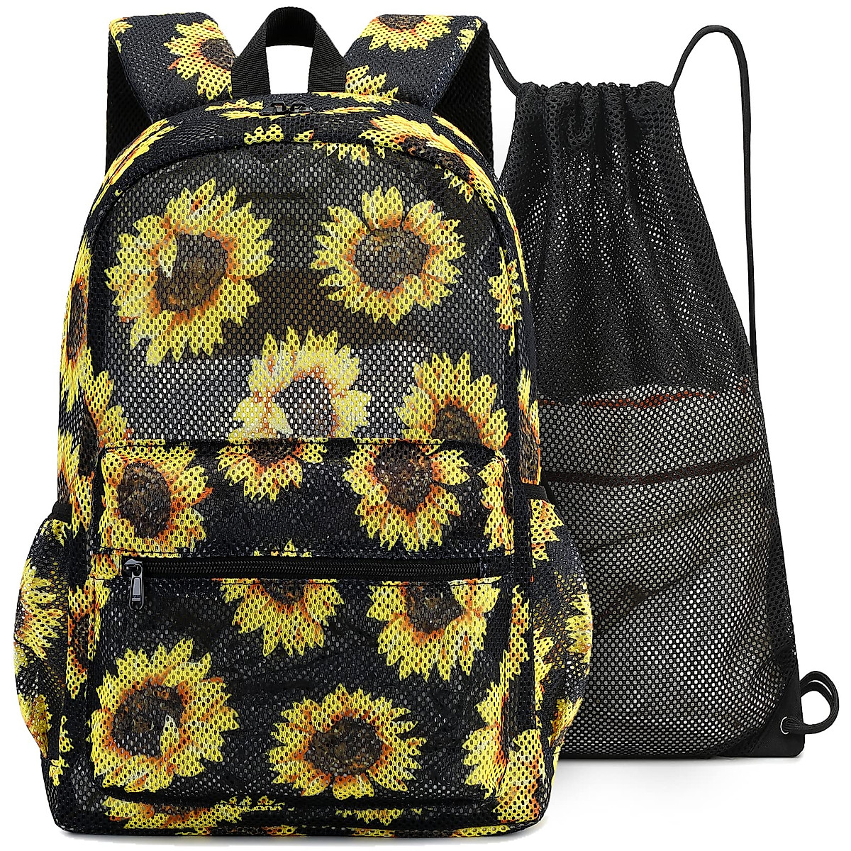 Bluboon Mesh Backpack for Girls Kids See Through School Bookbag with Mesh Drawstring Bag Semi-Transparent Beach Bag Daypack Gear Backpack