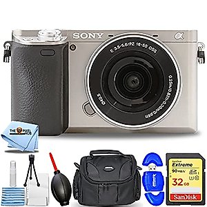 Sony Alpha a6400 Mirrorless Digital Camera with 16-50mm Lens - 7PC Accessory Bundle Includes: Extreme 32GB SD, Memory Card Reader, Gadget Bag, Blower, Microfiber Cloth and Cleaning Kit