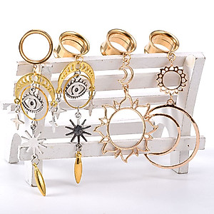 TBOSEN 2 Pairs Surgical Steel Ears Gauges Tunnels Plugs Moon Sun Design Dangle Charms Body Piercing Jewelry Earrings for Women 2g-5/8 in 6mm-16mm