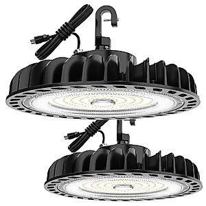 HYPERLITE High Bay LED Lights 155W 140lm/W UFO LED High Bay Light with US Plug, Non-Dim, 5000k Daylight ETL Listed LED High Bay Shop Lights for Garage Shop Workshop Barn 2pack