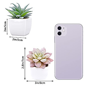 FUNARTY 5pcs Artificial Succulent Plants in White Ceramic Pots, Fake Small Fake Plants, Faux Mini Succulents Plants Indoor for Desk Living Room Bedroom Windowsills Office Home Decoration