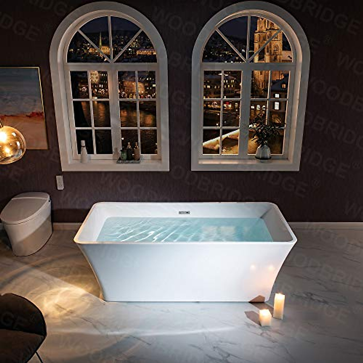 WOODBRIDGE 67" Acrylic Freestanding Bathtub Contemporary Soaking White Tub with Chrome Overflow and Drain，BTS1609 -C-Drain &O