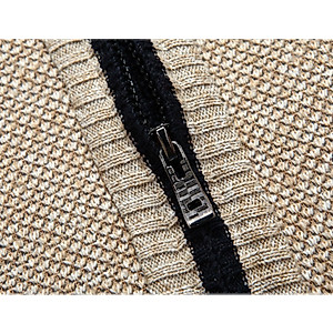 Yeokou Men's Slim Fit Zip Up Casual Knitted Cardigan Sweaters with Pockets (Large, Khaki)