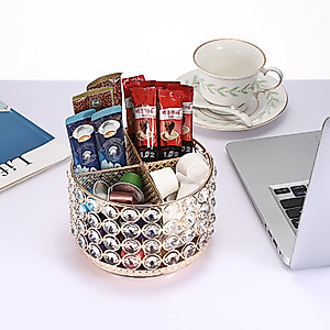 Hipiwe Crystal Vanity Organizer 360 Rotating Makeup Brush Holder Spinning Cosmetic Brushes Display Holder Gold Vanity Storage Holder Multi-Functional Desk Organizer for Eyebrow Pen Pencil, 4-Slot