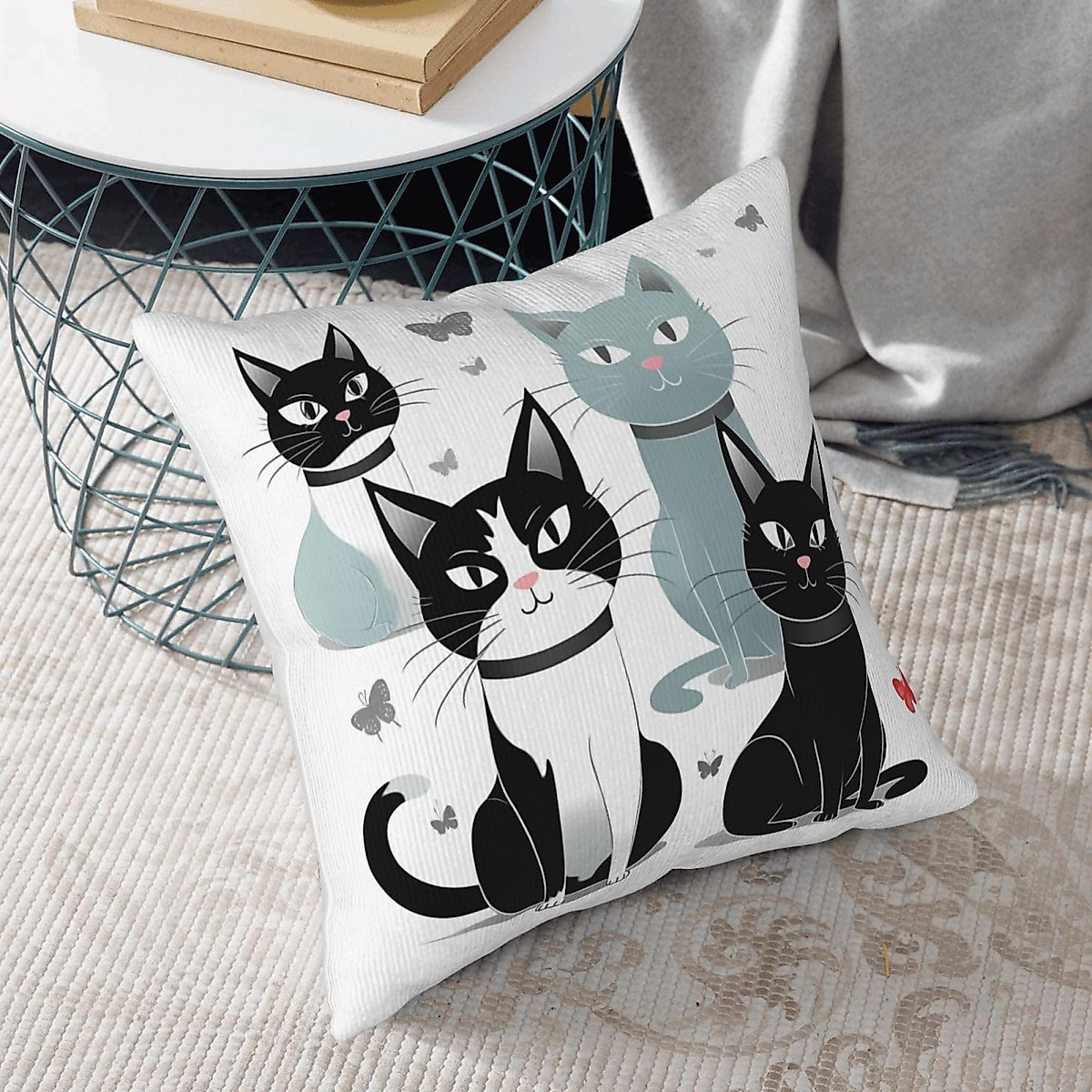 DOFFO Black and White Cats Printed Fall Throw Pillow Covers 16x16 Soft Corduroy Decorative Throw Pillows Covers Cushion Case for Spring Christmas Sofa Living Room Couch Bedroom
