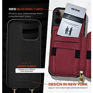 MOTIVE for iPhone 14 Pro Wallet Case, Designed in New York, Crossbody Phone Case for Apple iPhone, Zipper Purse Case Wallet with RFID Blocking Card Holder | 6.1" Color Red Wine - Fancy Series
