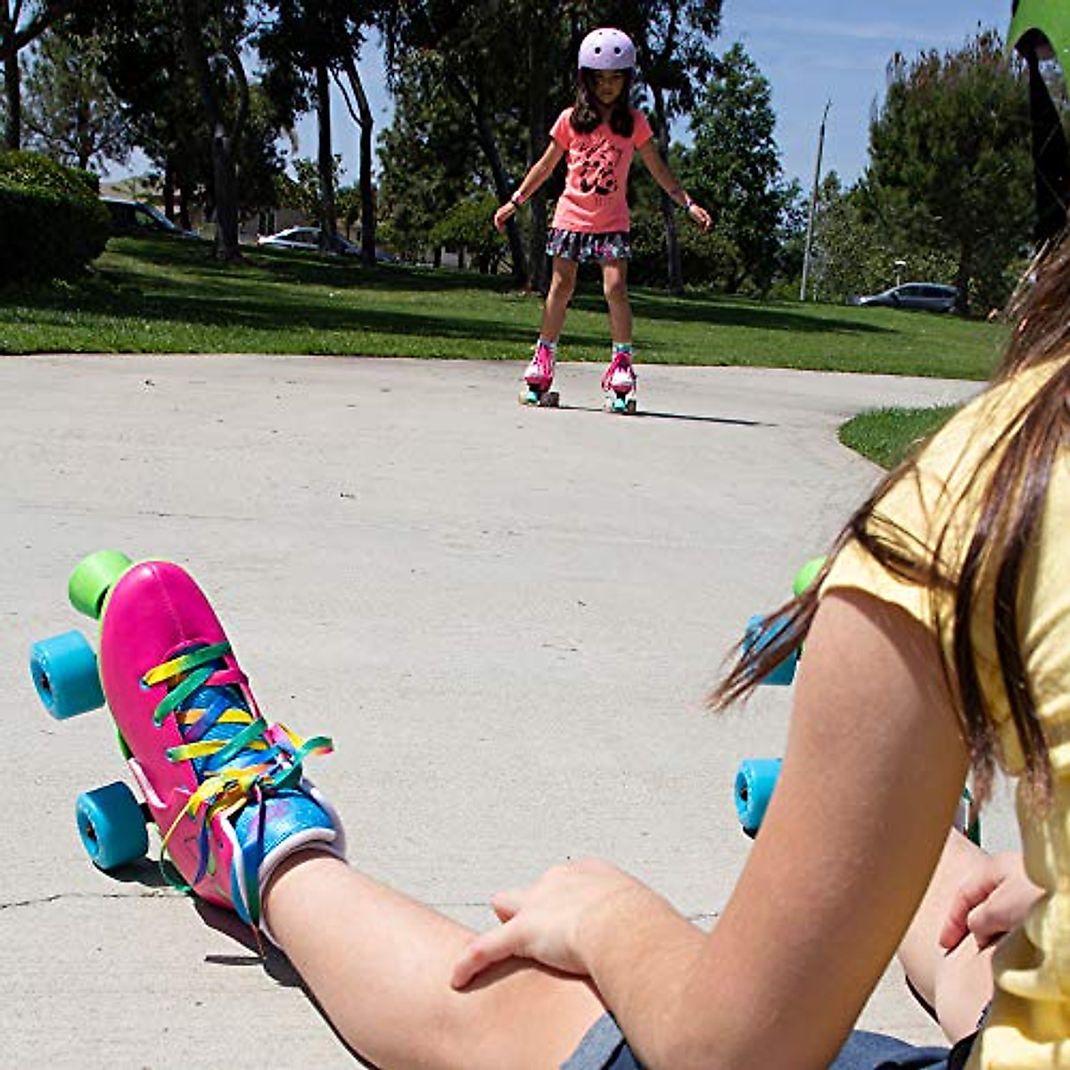 Circle Society Classic Adjustable Indoor & Outdoor Childrens Roller Skates - Jojo Siwa Rainbow - Sizes 3-7, 170035,Multi