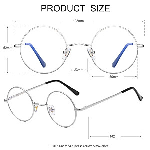 JOVAKIT Retro Round Blue Light Blocking Glasses for Women Men Circle Clear Lens Glasses Non-prescription Metal Frame Eyewear (Silver)