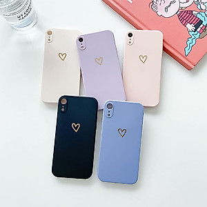 Ownest Compatible with iPhone XR Case for Soft Liquid Silicone Gold Heart Pattern Slim Protective Shockproof Case for Women Girls for iPhone XR-Purple