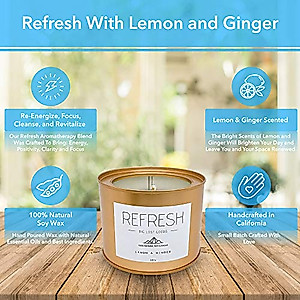 BIG LOST GOODS Refresh Candle | Lemon & Ginger Scented | 10 Oz Tin Made with 100% Soy Wax and Natural Essential Oils || Use for: Energy, Rejuvenation, Positivity, and Revitalization