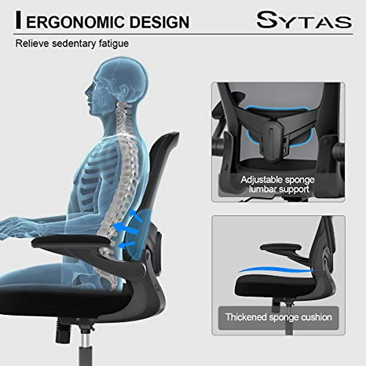 Sytas Ergonomic Mesh Office Chair, Home Office Desk Chairs Ergonomic, Computer Chair Adjustable Lumbar Support
