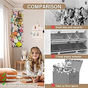 NBTORCH Acrylic Stuffed Animal Storage - Large Stuffed Animal Hammock Corner Holder with Adjustable Length for Nursery Play Room Bedroom Kid Room