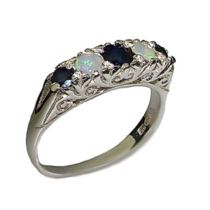 925 Sterling Silver Natural Sapphire and Opal Womens Anniversary Ring - Size 7.25