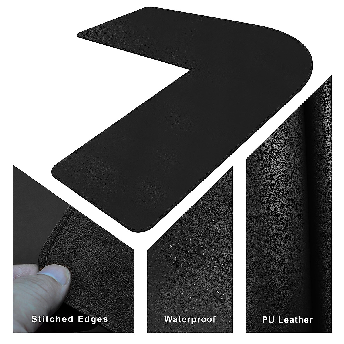 CENNBIE Dual Sided L Shaped Desk Pad,‎‎35.5x43.3x13 inches Corner Leather Desk Pad,l Shaped Desk Gaming mat,Waterproof l Shaped Leather Mouse pad,Home Office Accessories Corner Desk Mat(Black)