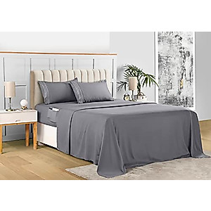 Utopia Bedding Full Sheet Set – Soft Microfiber 4 Piece Luxury Bed Sheets with Deep Pockets - Embroidered Pillow Cases - Side Storage Pocket Fitted Sheet - Flat Sheet (Grey)