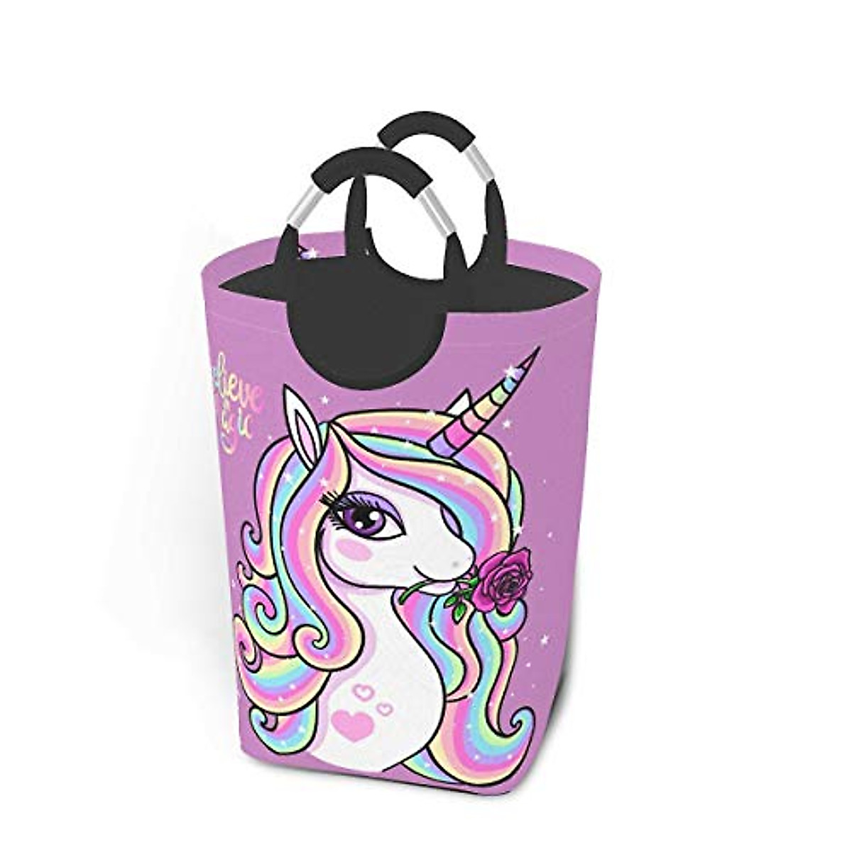 Affany Unicorn Girl Rose Laundry Basket with Handles for Bedrooms Collapsible Waterproof Storage Basket Nursery Box for Kids Room,Toy Organizer,Home Decor,Baby Hamper