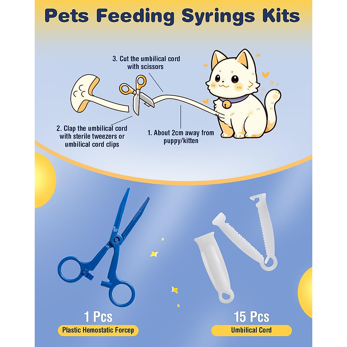 Huimpet 52Pcs Puppy Whelping Kit, Newborn Pets Whelping Supplies with 4 Puppy Feeding Tube,15 Puppy Whelping Collars, 15 Cord Clamps, 2 Gloves, Digital Thermometer, Stethoscope and More