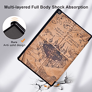 Case for Amazon Fire HD 10 Tablet 7th / 9th Generation 2017/2019 Release, PU Leather Folding Stand Cover Backshell with Auto Wake/Sleep, Marauder's Map Vintage
