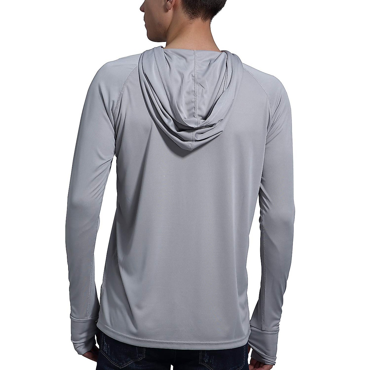 Men UPF 50+ Sun Protection Athletic Hoodie Long Sleeve Performance Workout SPF/UV Shirt Recreation Thumbholes Shirts Dry Fit Thermal for Cycling Running Fishing Grey