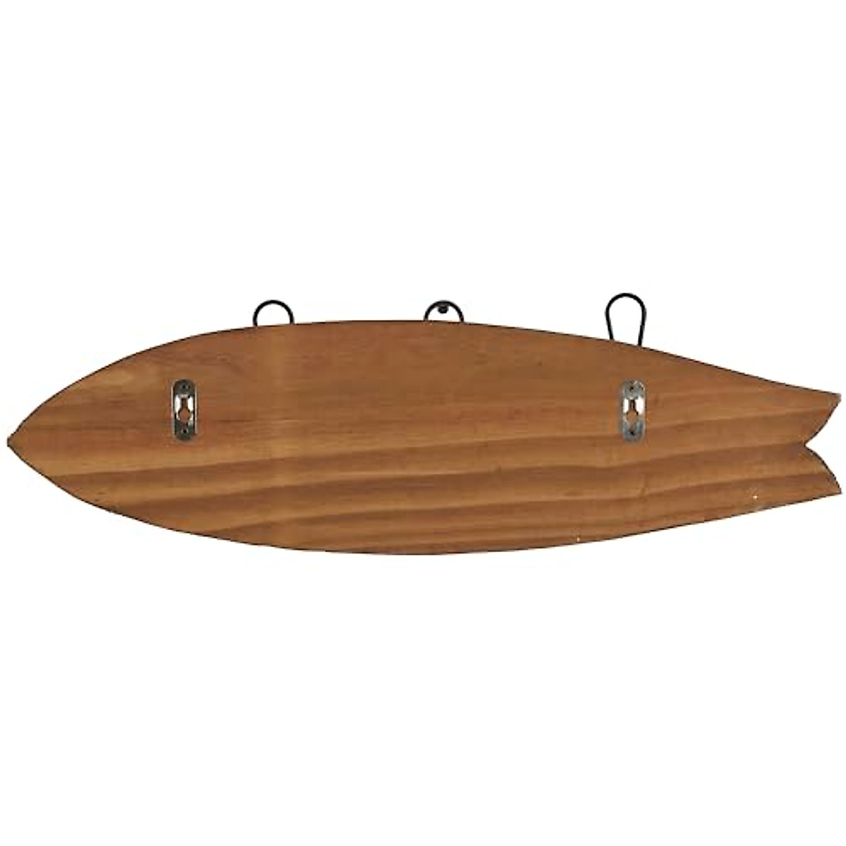 Deco 79 Wood Surfboard Handmade Distressed Fish Shaped 3 Hanger Wall Hook with Metal Accents, 23" x 2" x 7", Brown