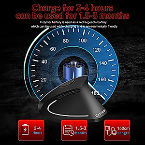 Vassink Ergonomic Mouse, Rechargeable Wireless Mouse, 2.4GHz Rechargeable Wireless Vertical Optical Mice with USB Receiver, 6 Buttons for Laptop, PC, Computer Black