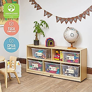 ECR4Kids 5-Compartment Mobile Storage Cabinet, 24in, Classroom Furniture, Natural