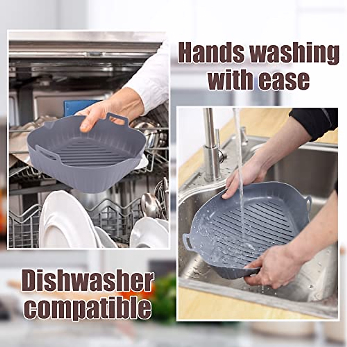 Golden Associate Silicone Liners Square 8.5 Inches 2 Pcs, for Air Fryer Basket, Non-stick Food-grade Reusable Silicone Pot Baking Tray