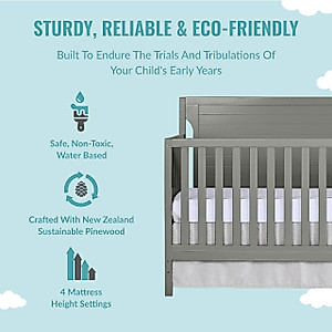 Dream On Me Cape Cod 5-in-1 Convertible Crib in Storm Grey, Greenguard Gold Certified, 55x30x44.5 Inch (Pack of 1)