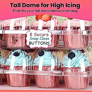 Bake Swirl (24 Counts x 6 Sets Standard Cupcake Containers with 144 Liners Clear Plastic Cupcake Boxes Carrier Holders Detachable Tall High Dome Lid Disposable BPA Wedding Party Baby Shower Birthday